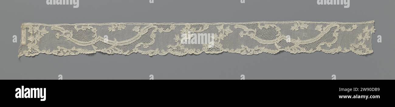 Strip of needle side with ribbon and flower garland, anonymous, c. 1740 ...