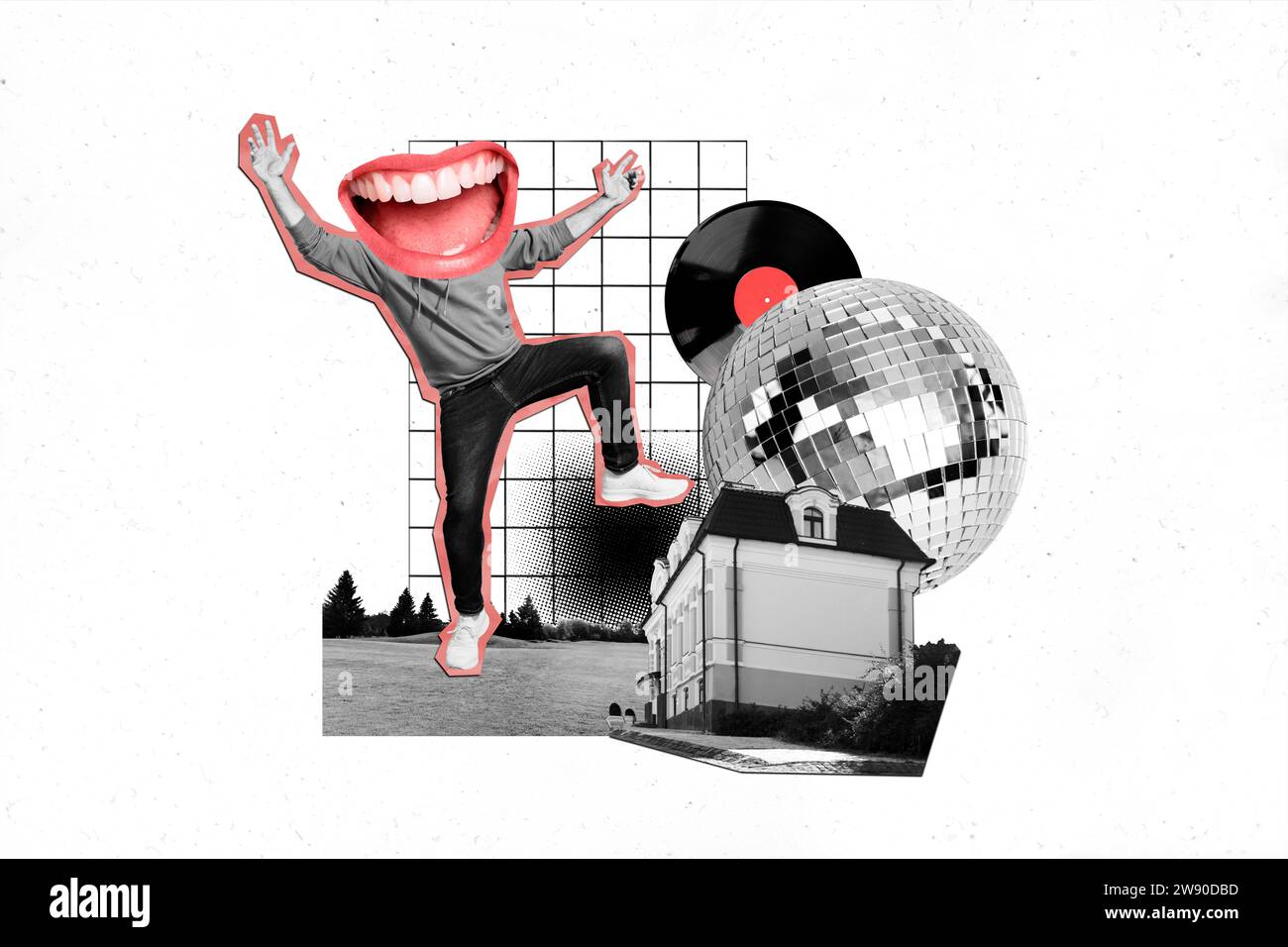 Creative illustration drawing collage picture funny funky man dancer ...