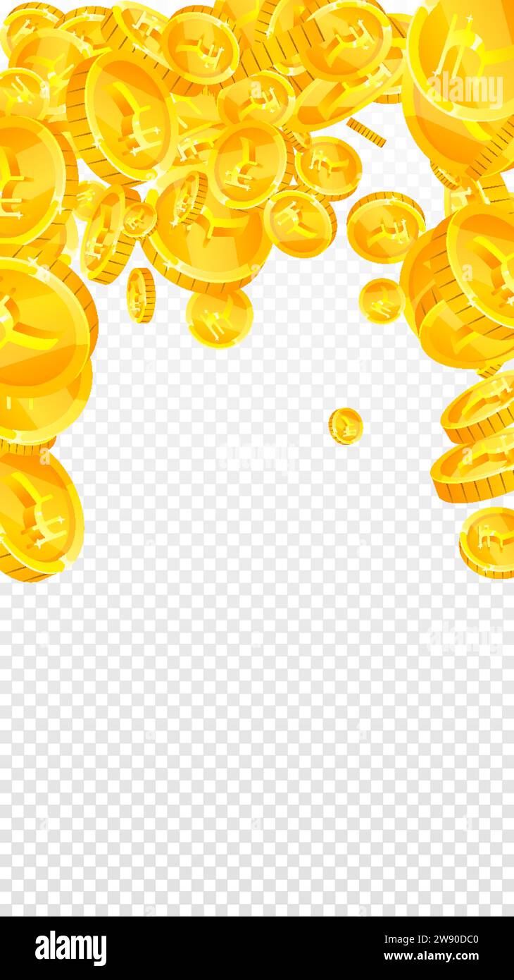Indian rupee coins falling. Scattered gold INR coins. India money ...