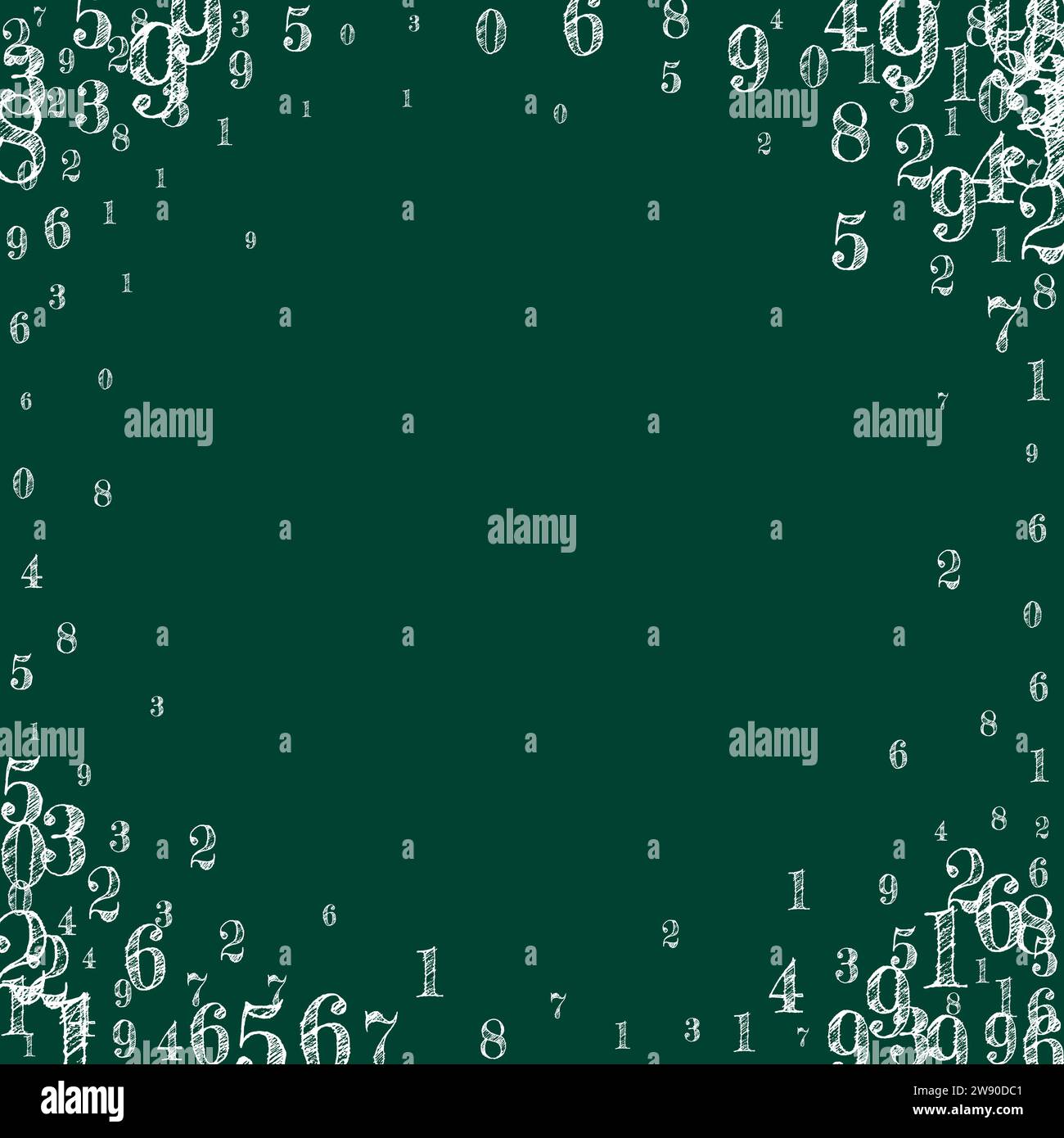 Scattered numbers. White chalk digits flying chaotic. Back to school ...