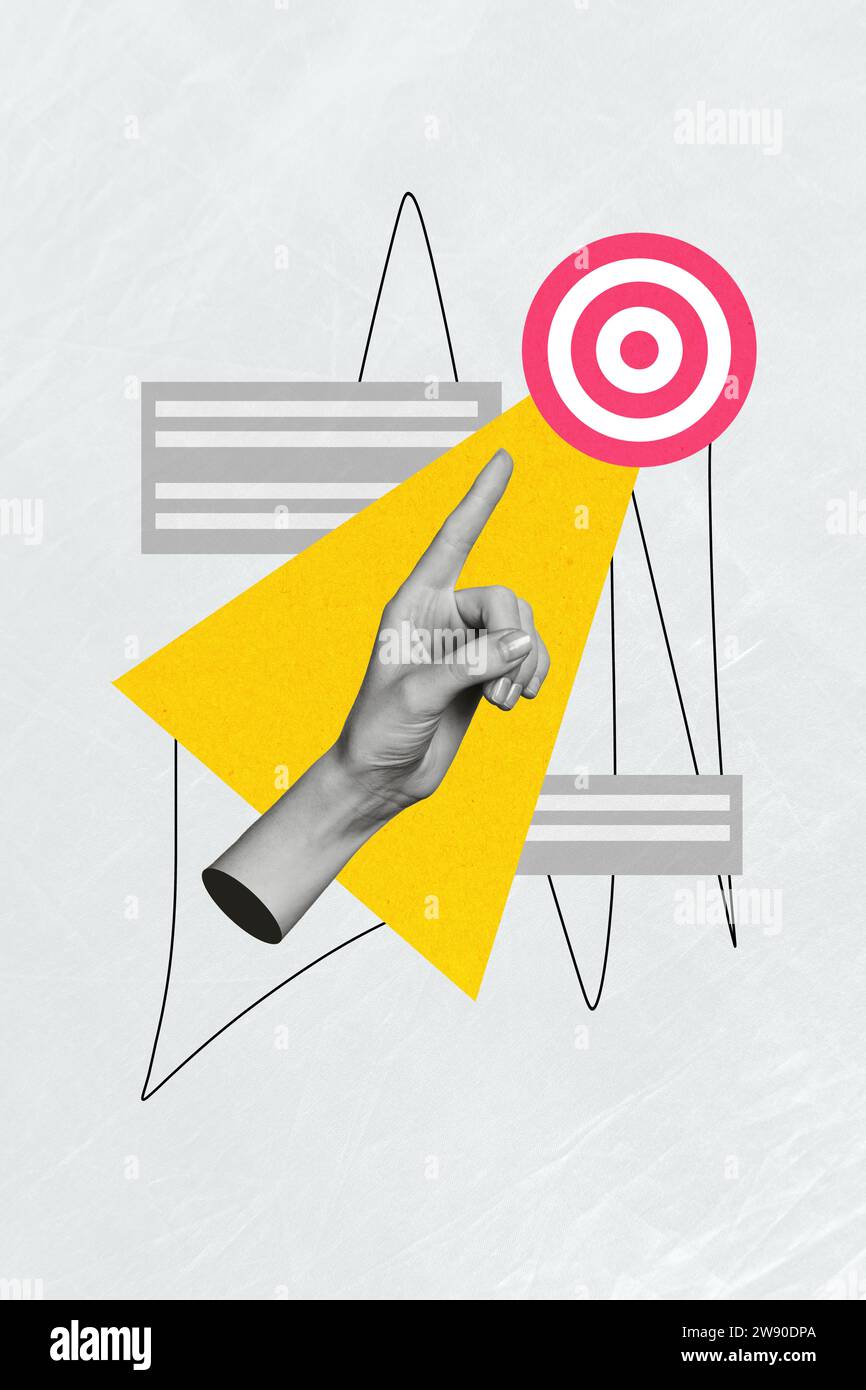 Vertical collage creative poster black white filter human hand point ...