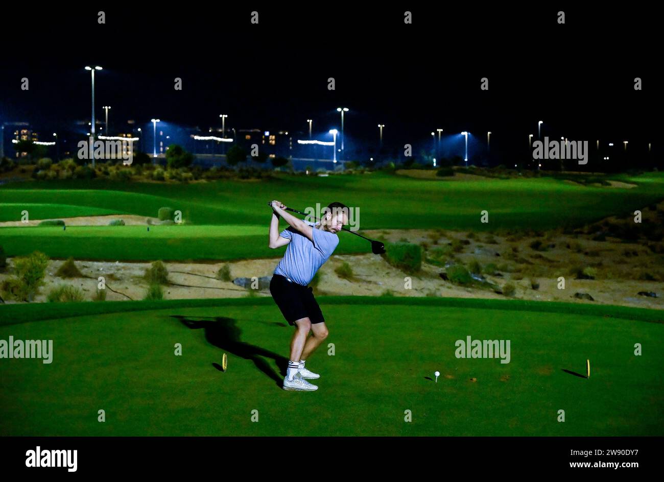 Abu Dhabi, United Arab Emirates. 08th Dec, 2023. An amateur golfer hits ...