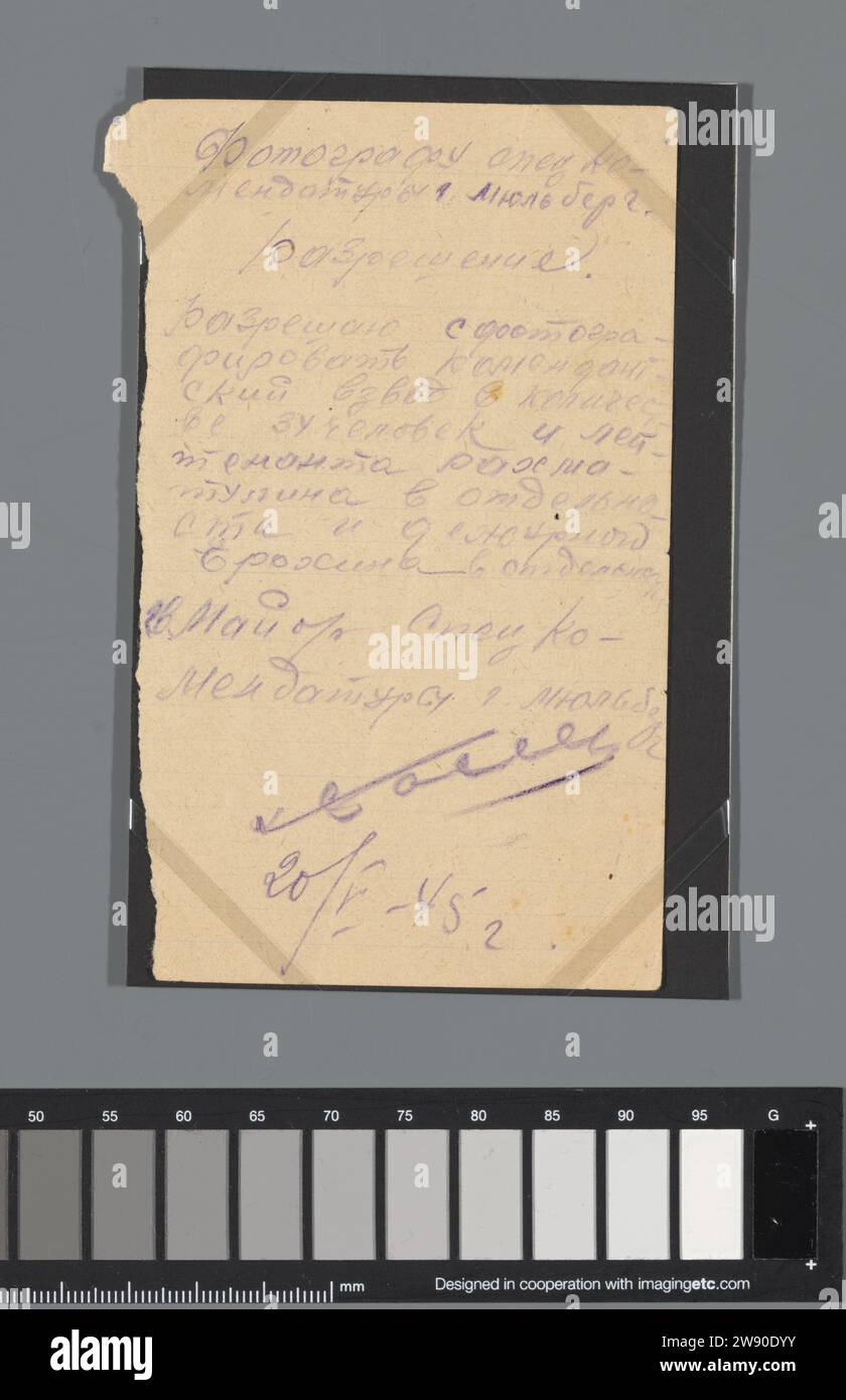 Note in Russian of the commander to D. van Maarseveen, camp ...