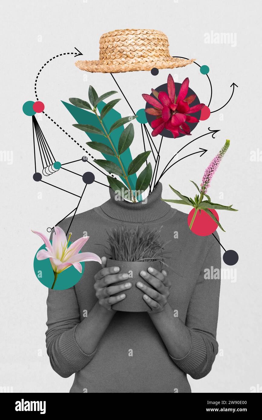 Creative 3d photo artwork graphics collage painting of lady growing ...