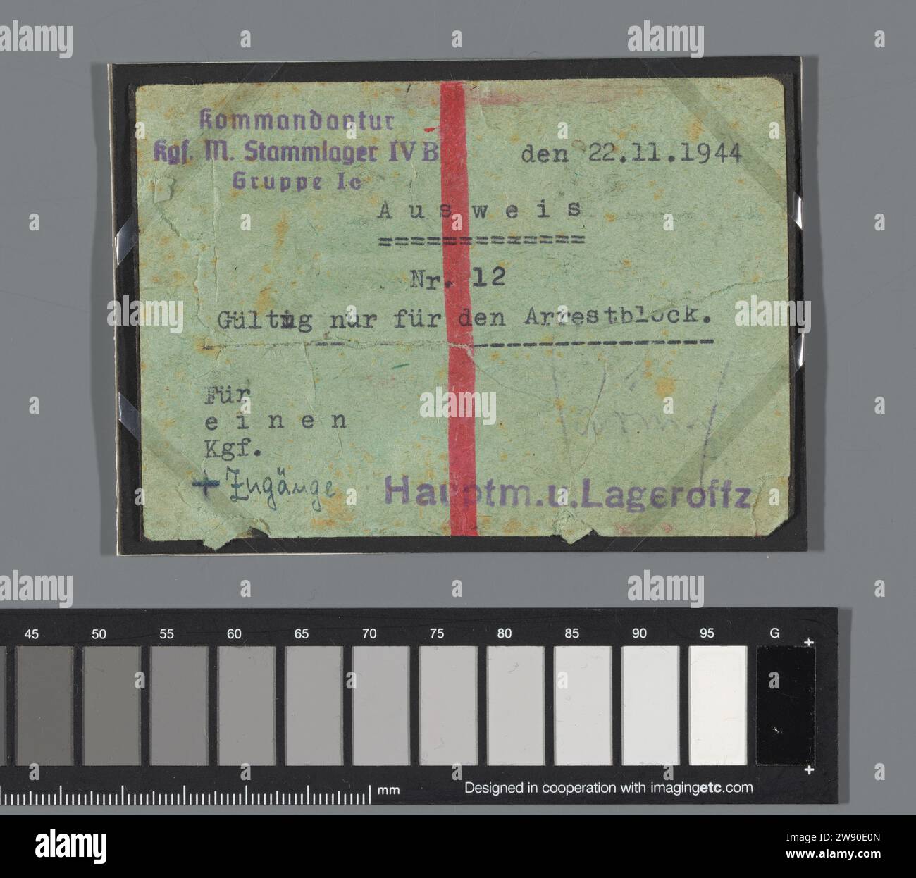 Ausweis van D. van Maarseveen, camp photographer, for the German ...