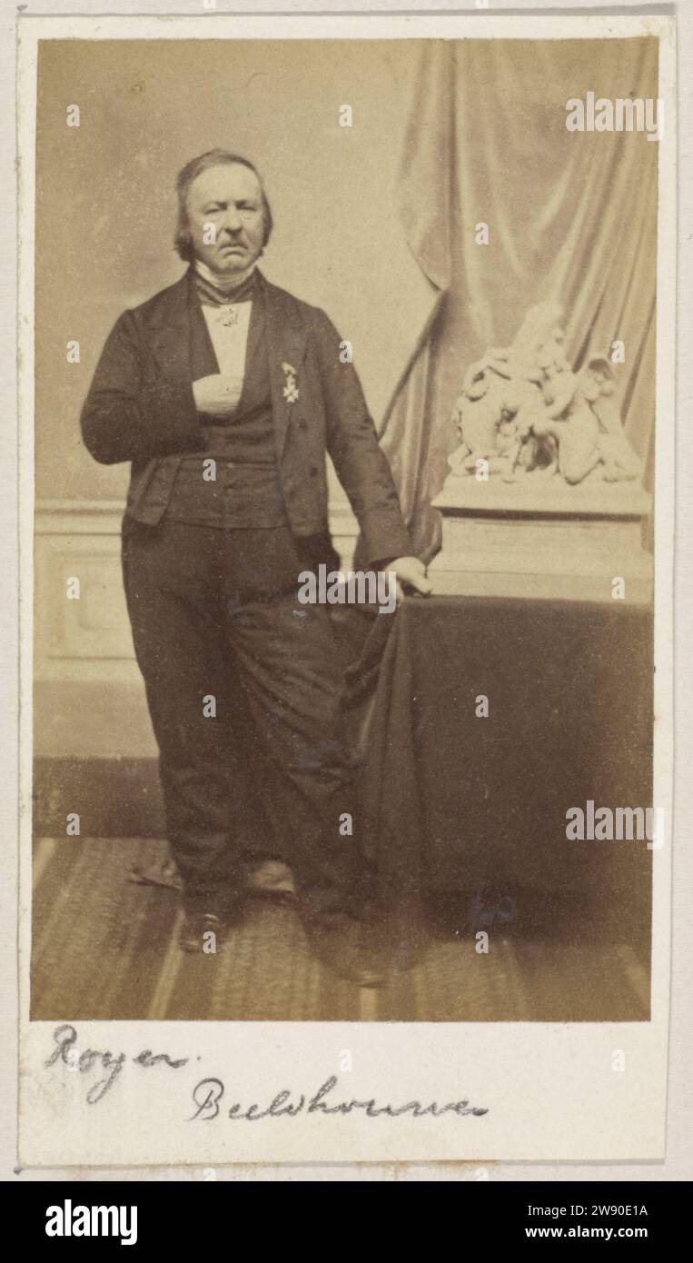 Portrait of Louis Royer with the sketch design for the burial monument ...