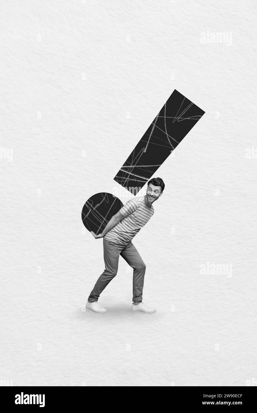 3d retro abstract creative artwork template collage of man hold carry ...