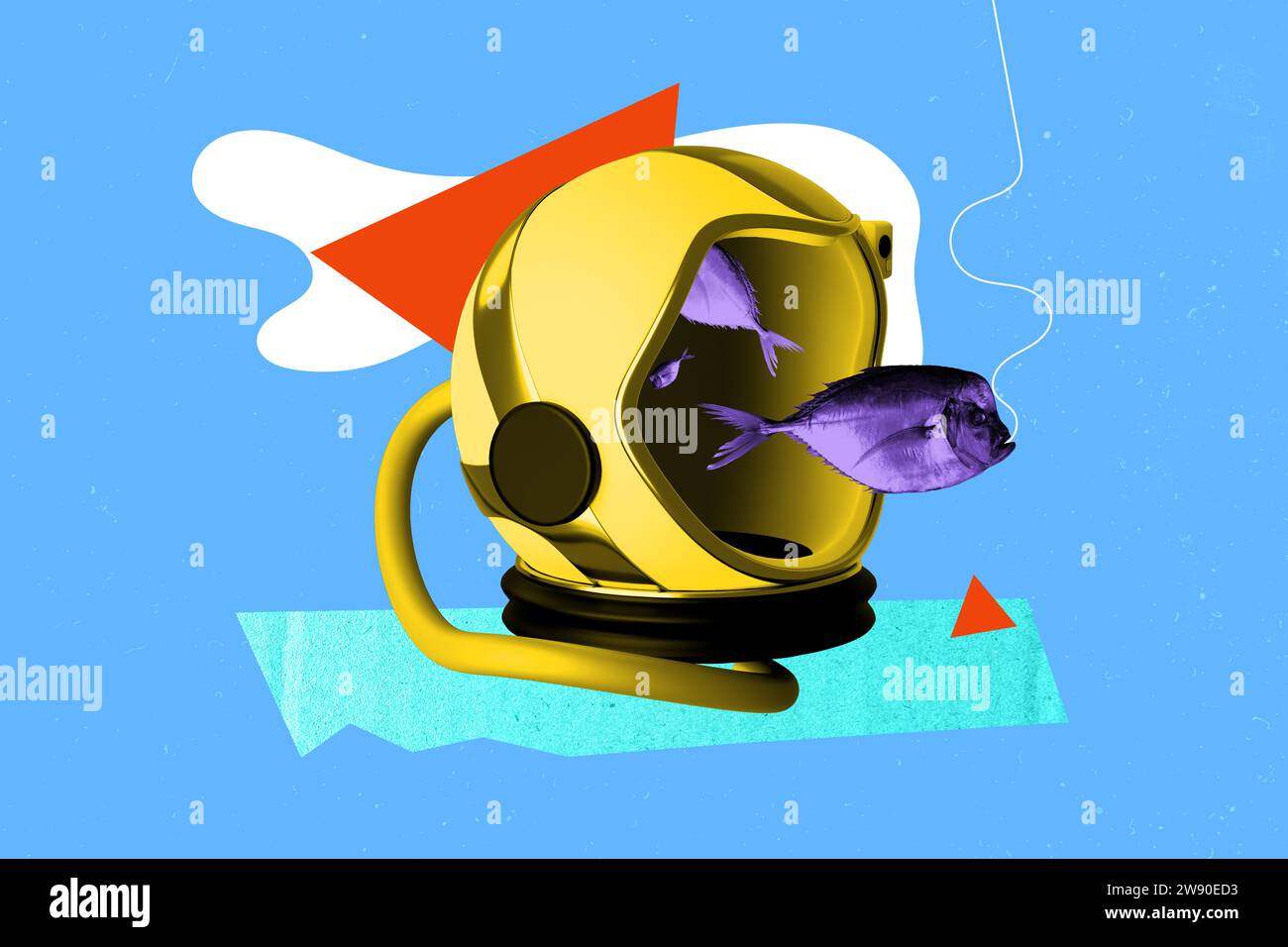 Composite exclusive collage picture metal cosmonaut helmet on bottom of ...