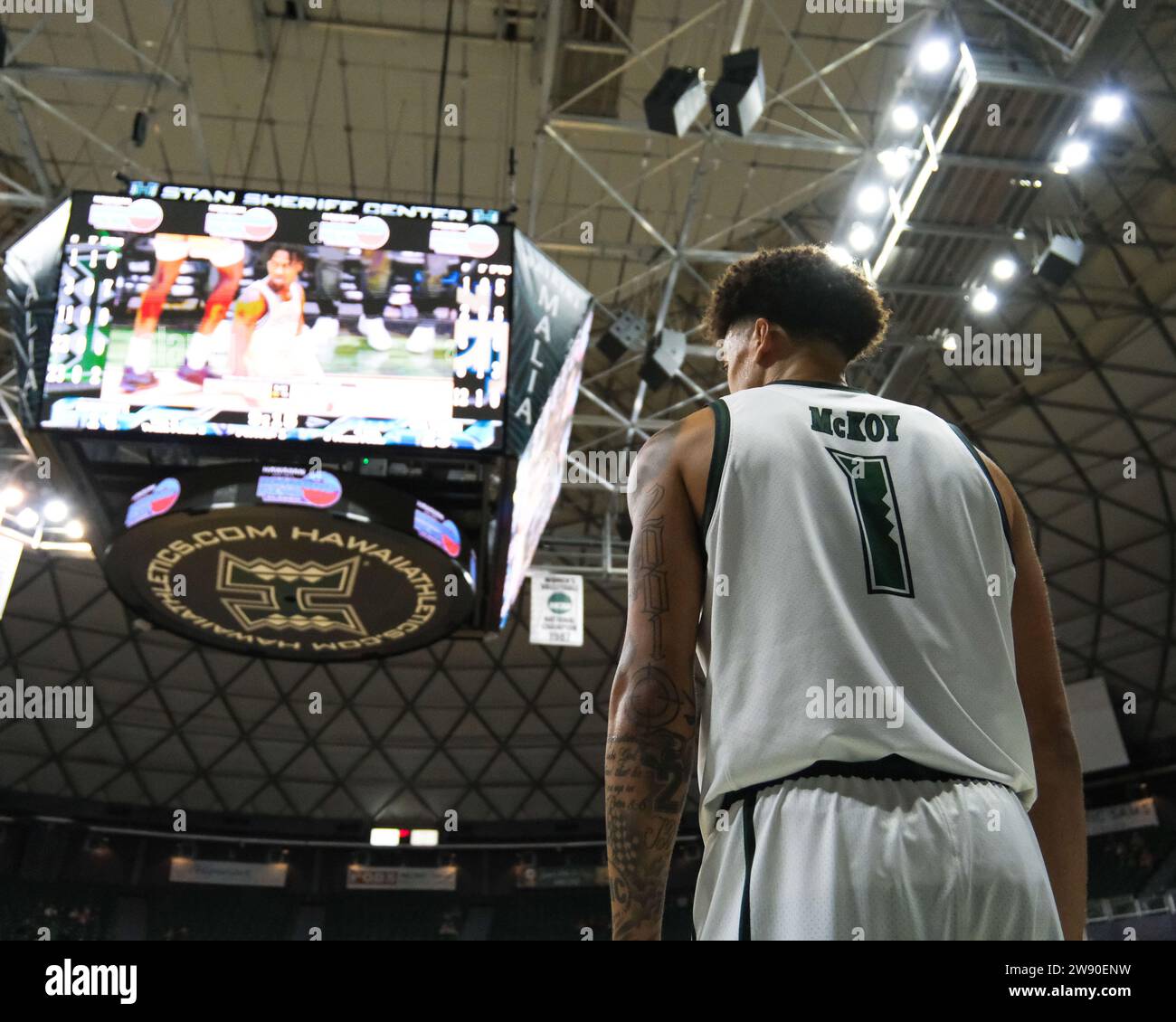 Honolulu, Hawaii, USA. 22nd Dec, 2023. Hawaii forward Justin McCoy (1 ...