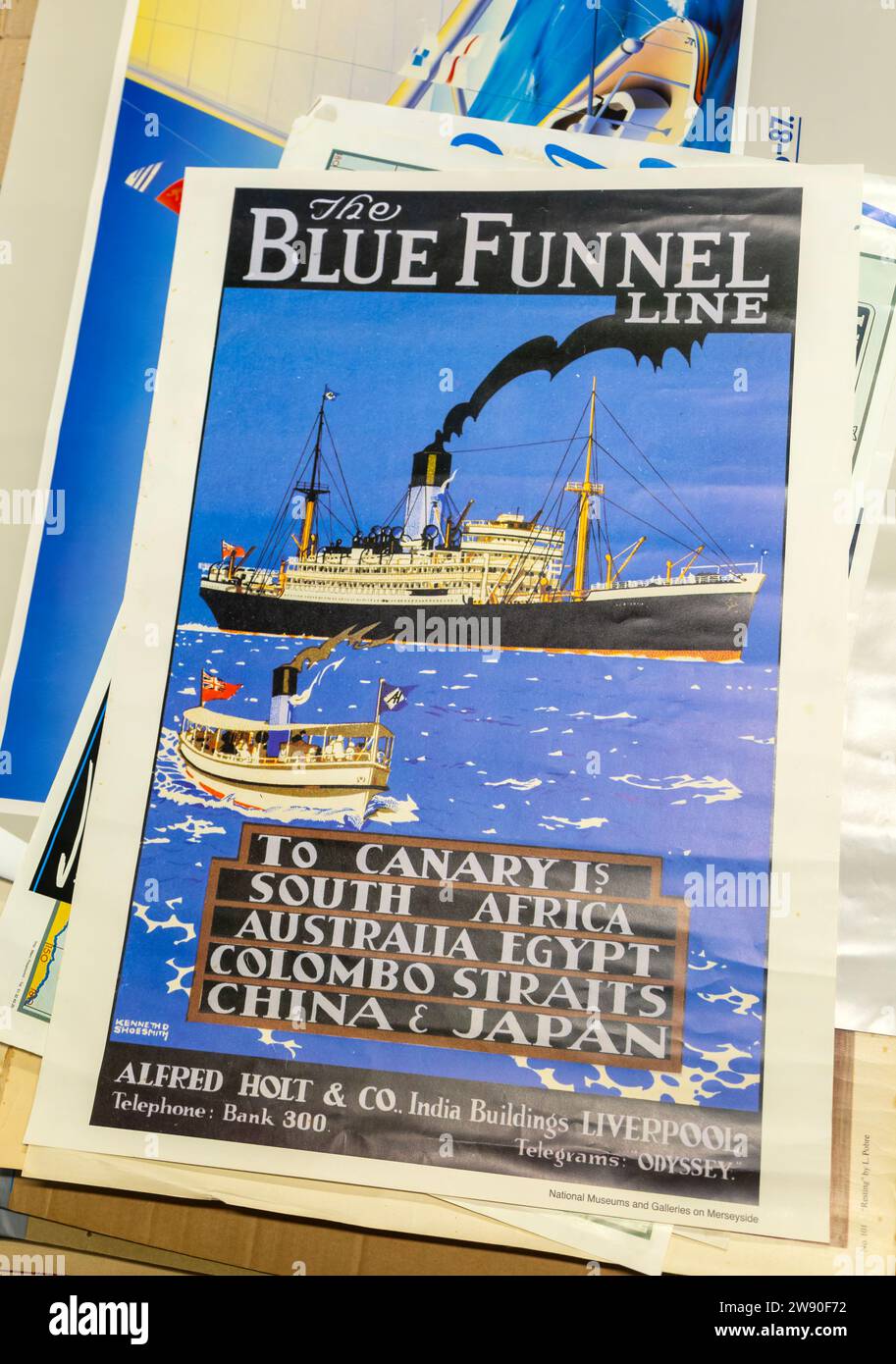 Pile of vintage posters on sale at auction - The Blue Funnel Line ...