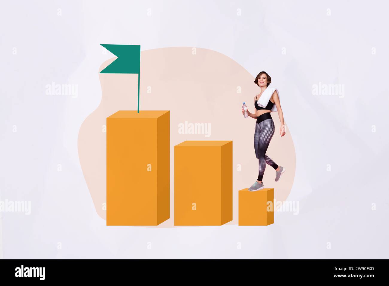 Photo collage picture sporty young girl athlete ho upwards stairs ...