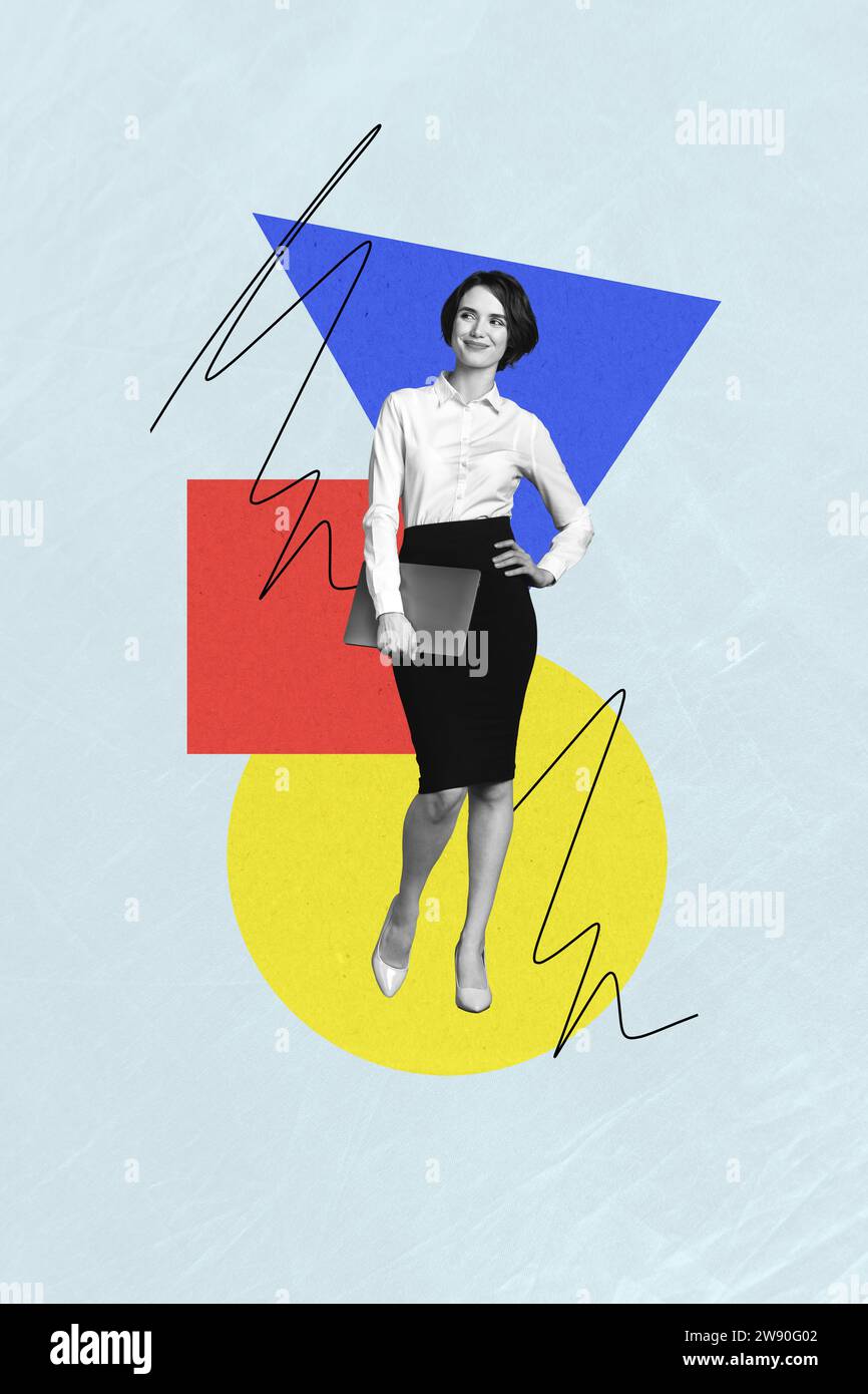 Vertical contemporary photo collage of young beautiful business woman ...