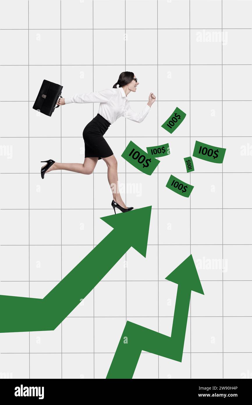 Vertical collage creative poster illustration happy successful leader ...