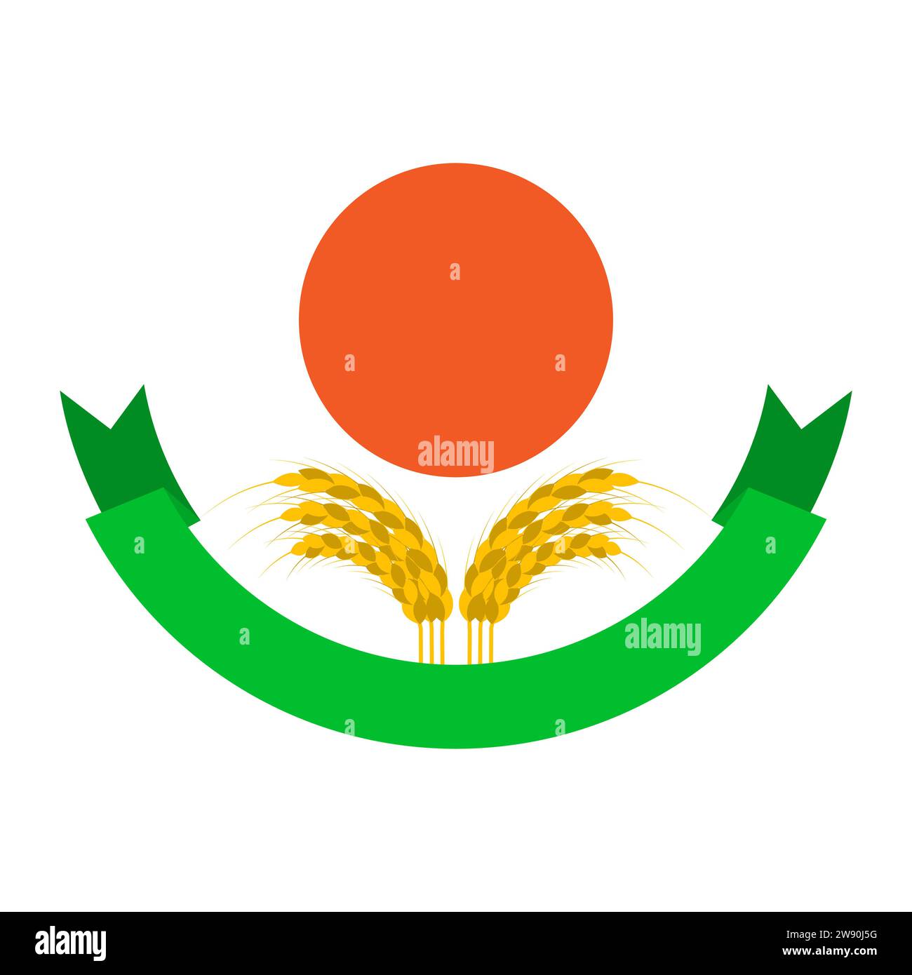 Wheat ears logo with sun and ribbon. Round shapes. Green, orange ...