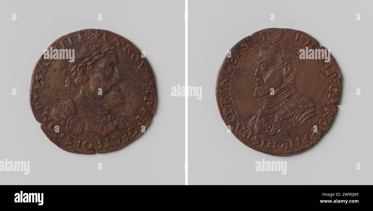 Karel V, German Emperor and his son Philip, heir prince of Spain ...