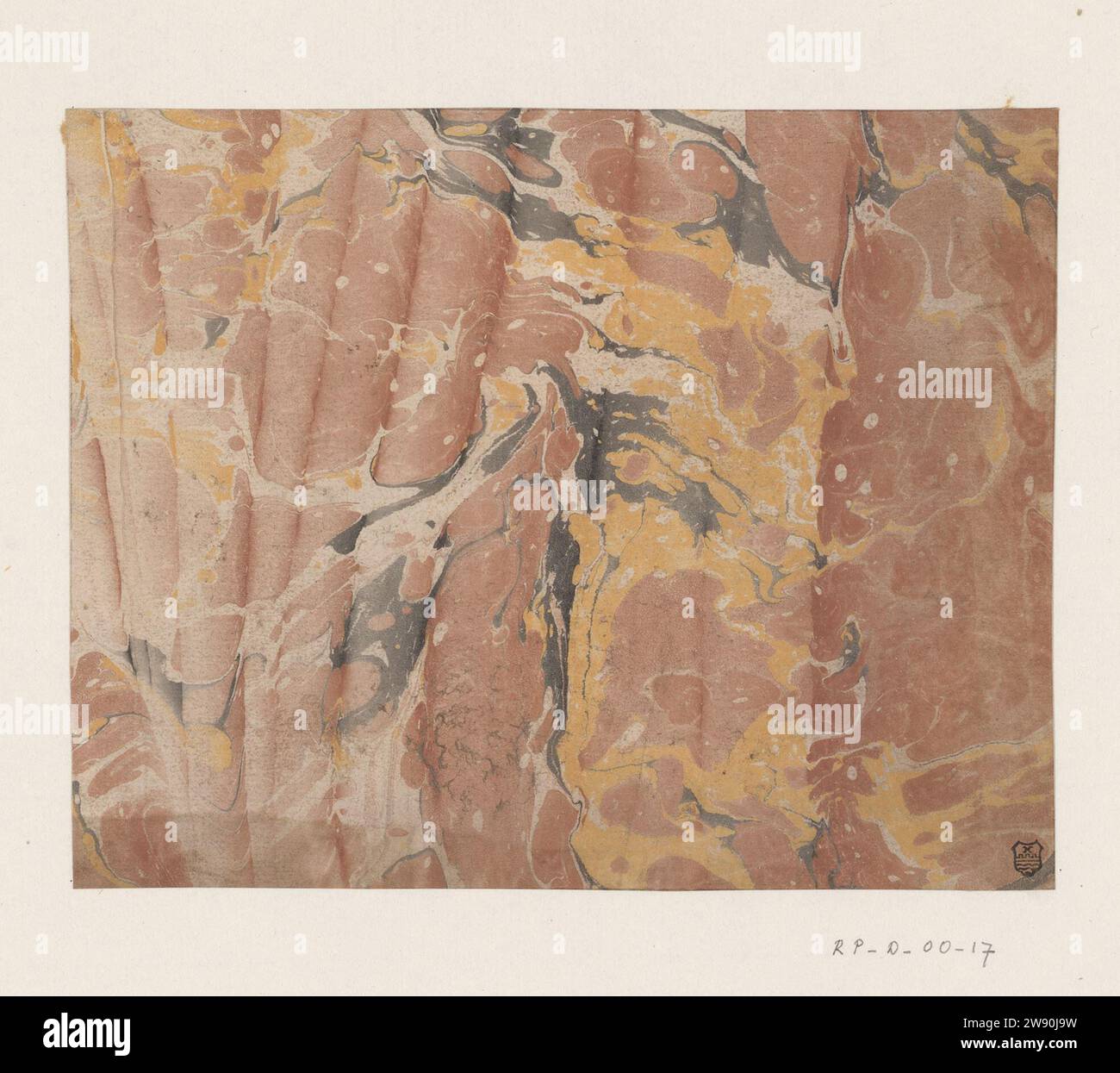 Moirémarmer in brown, gray and yellow, anonymous, 1700 - 1850 marbled ...