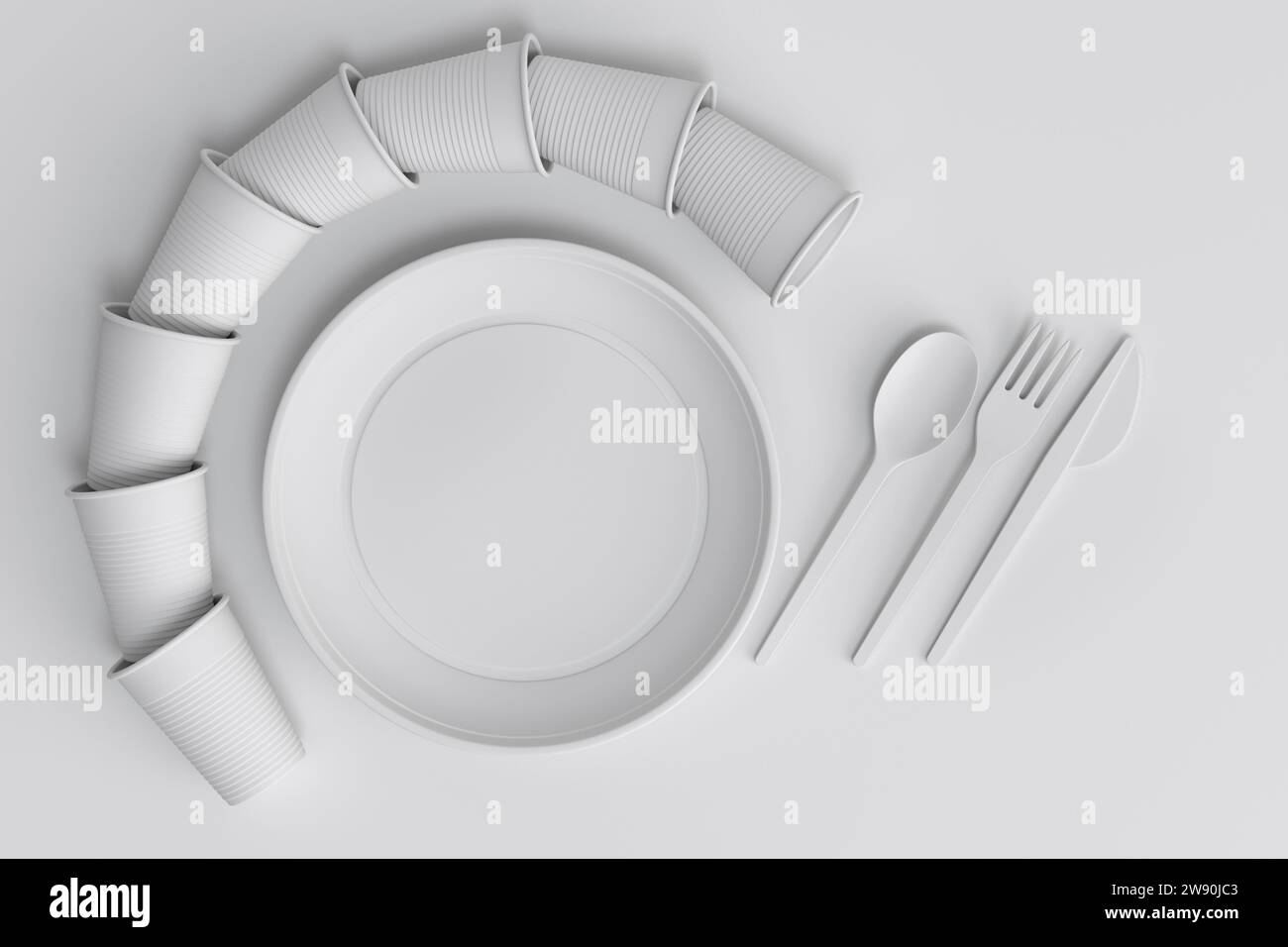 Set of disposable utensils like plate, folk, spoon,knife and cup on ...