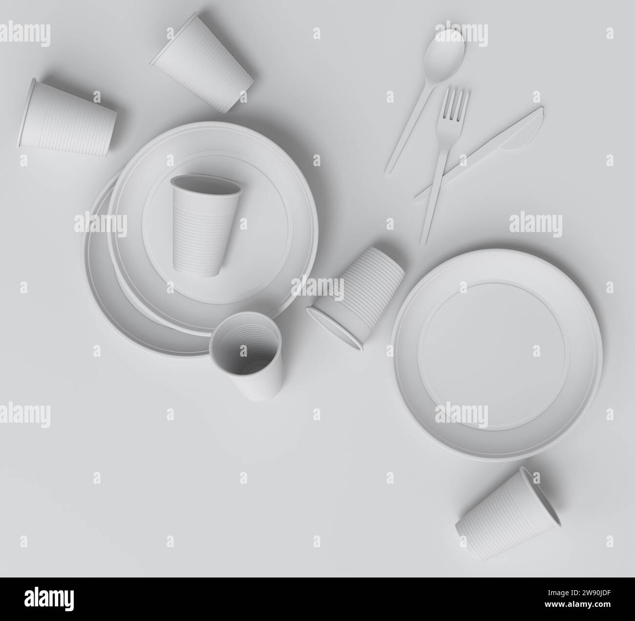 Set of disposable utensils like plate, folk, spoon,knife and cup on ...