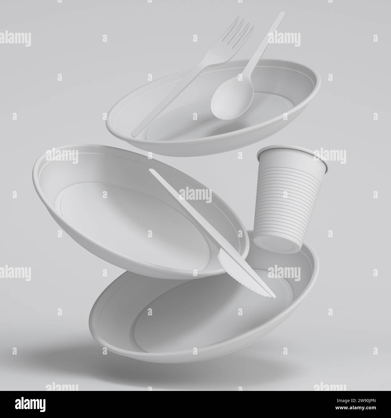 Set of disposable utensils like plate, folk, spoon,knife and cup on ...