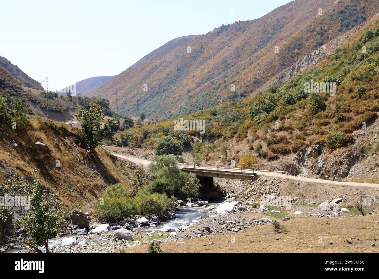 the landscape at the river Urumbash near the Kaldaman pass between ...