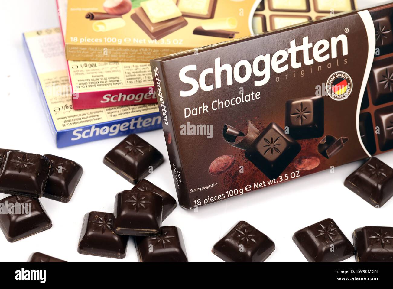 KYIV, UKRAINE - MAY 4, 2022 Schogetten chocolate. Chocolate goods ...