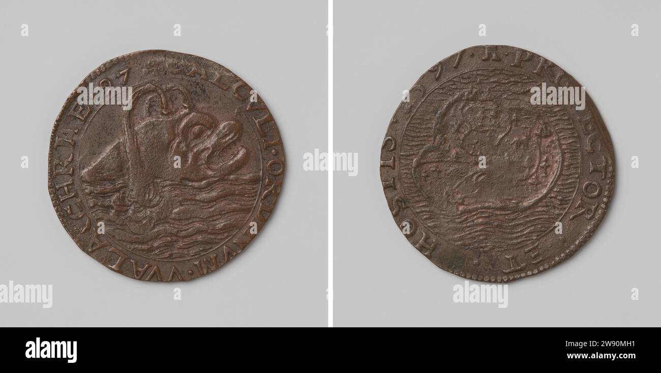 States of Walcheren, Anonymous, 1597 live Copper medal. Front: Whale ...