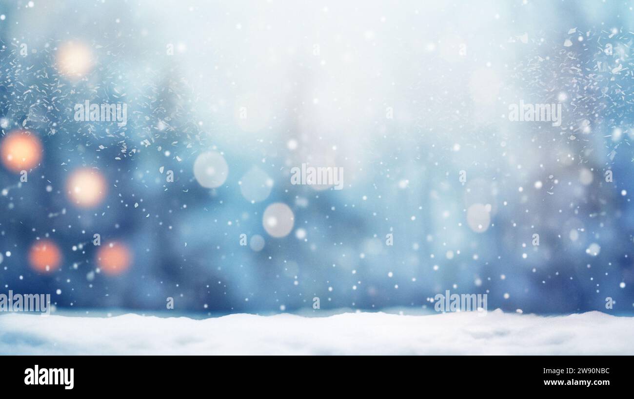 snowy Christmas background with blur effect, falling snow flakes and ...