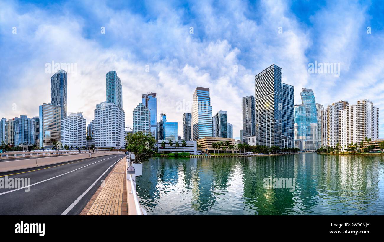 the skyline of miami seen from brickell key Stock Photo - Alamy
