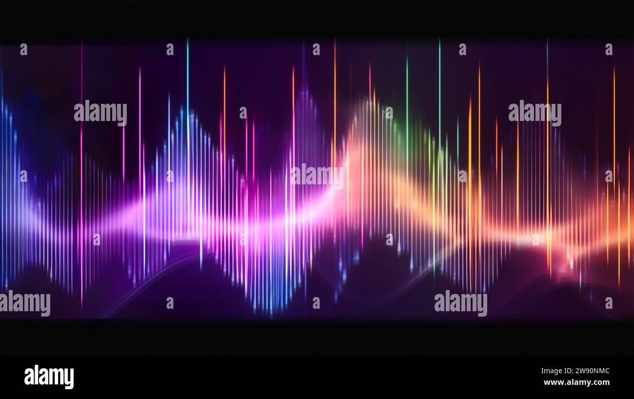 abstract technology background with neon waveform of audio signal ...