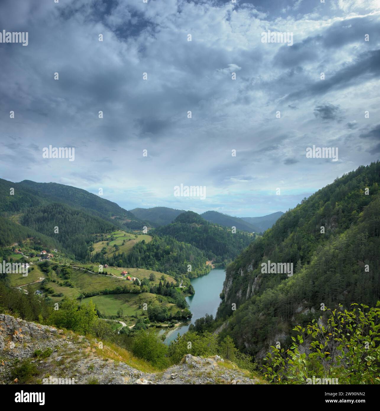 serbian landscape valley of lake Spajici from Zaovine Lake in Tara ...