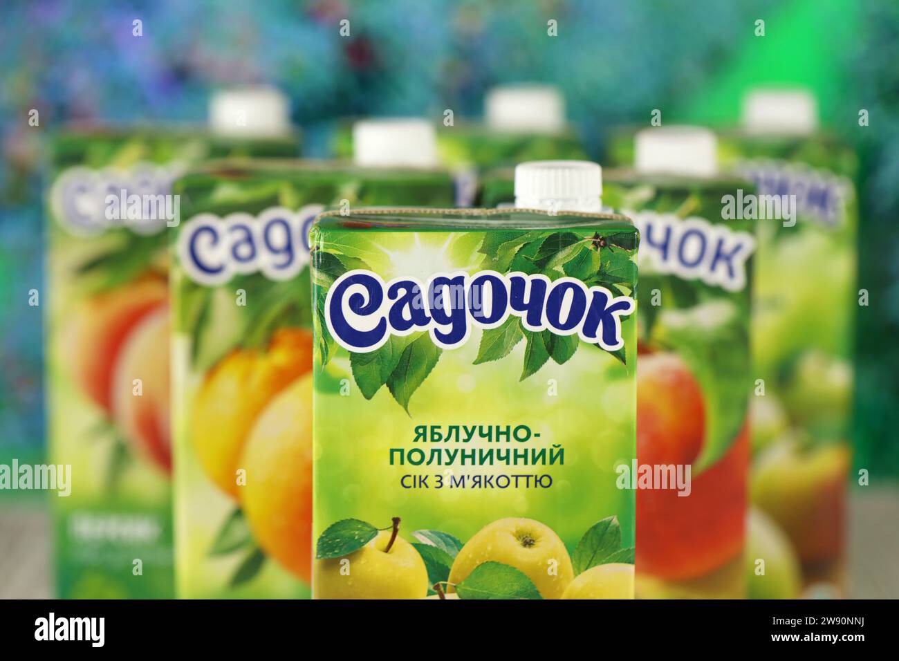 KHARKIV, UKRAINE - JANUARY 2, 2021 Sadochok various taste nectar from ...