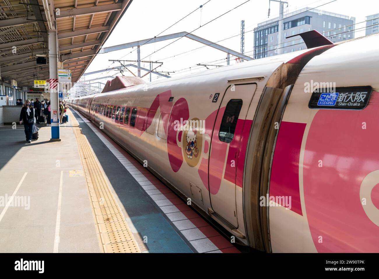 Hello Kitty Japanese bullet train, shinkansen 500 series at Fukuyama ...