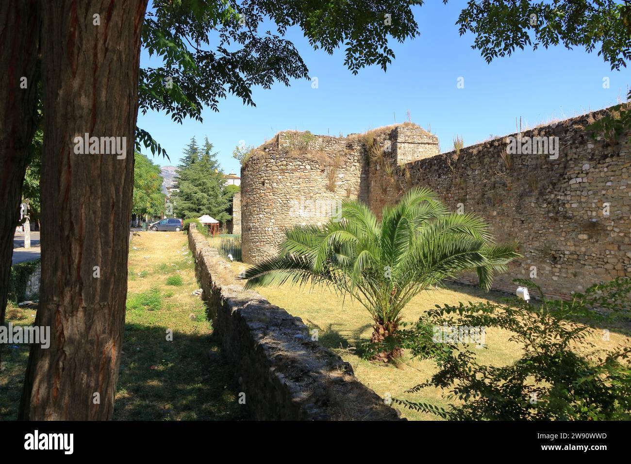 September 11 2023 - Elbasan in Albania: View of the walls of the Castle ...