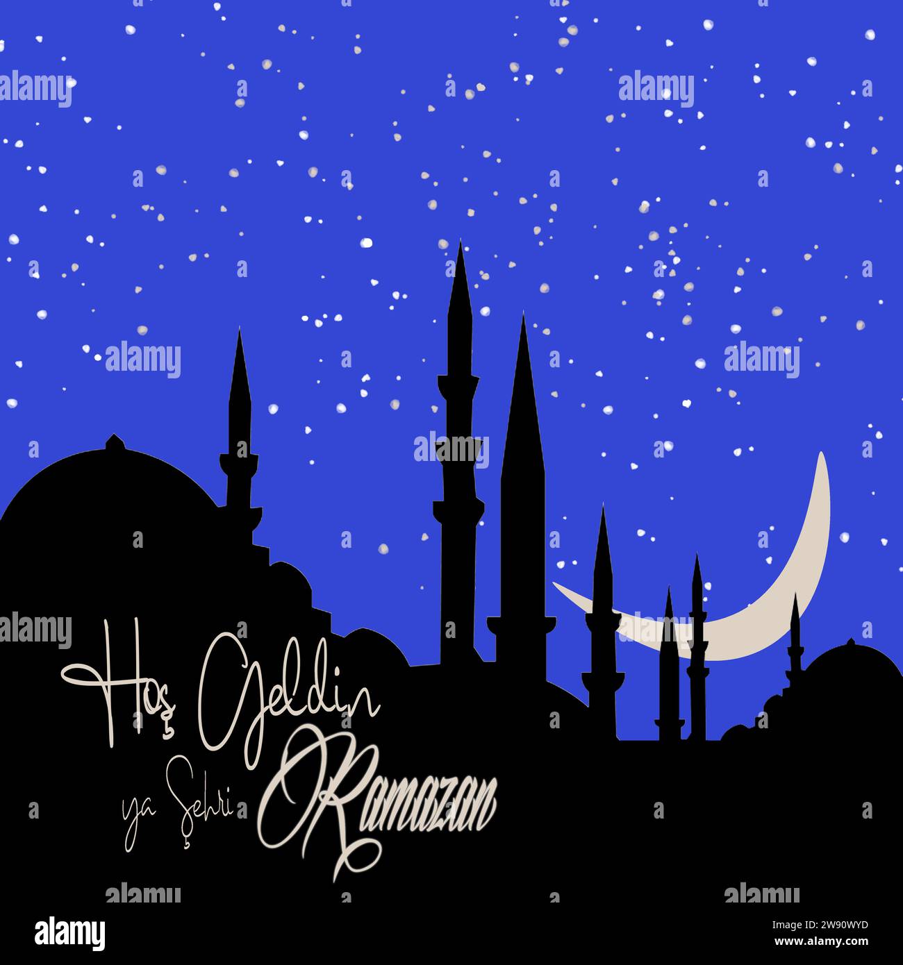 Hos Geldin Ya Sehri Ramazan or Ramadan Kareem. Silhouette of Istanbul ...