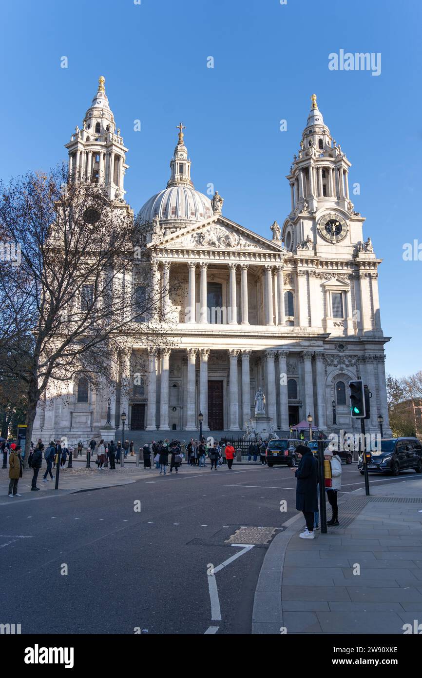 London, UK - 25 November 2023: Street view of St Paul's Cathedral west ...