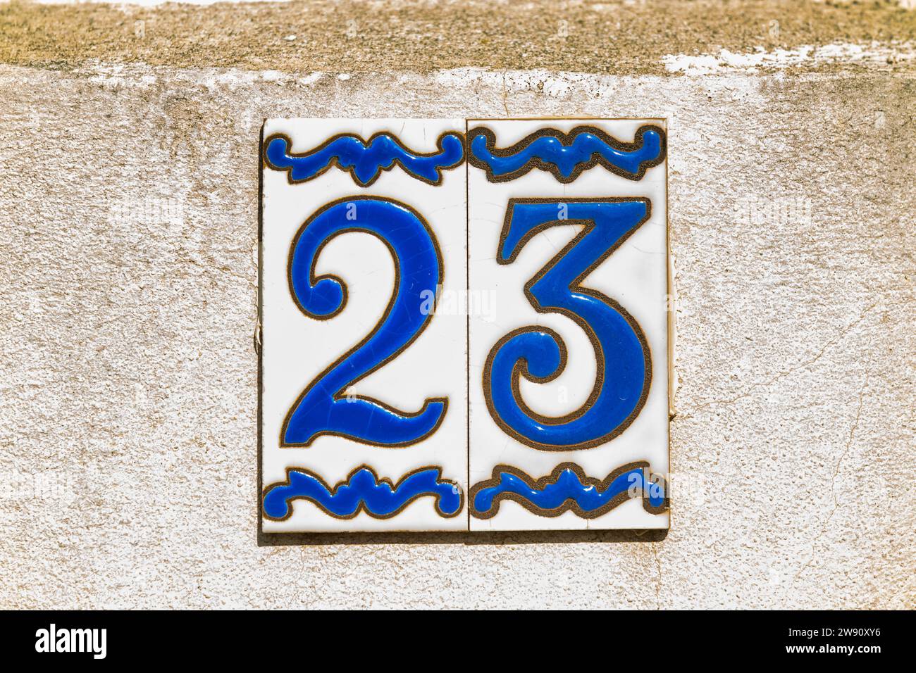 Old Weathered House Number 23, Tile on Wall Stock Photo - Alamy