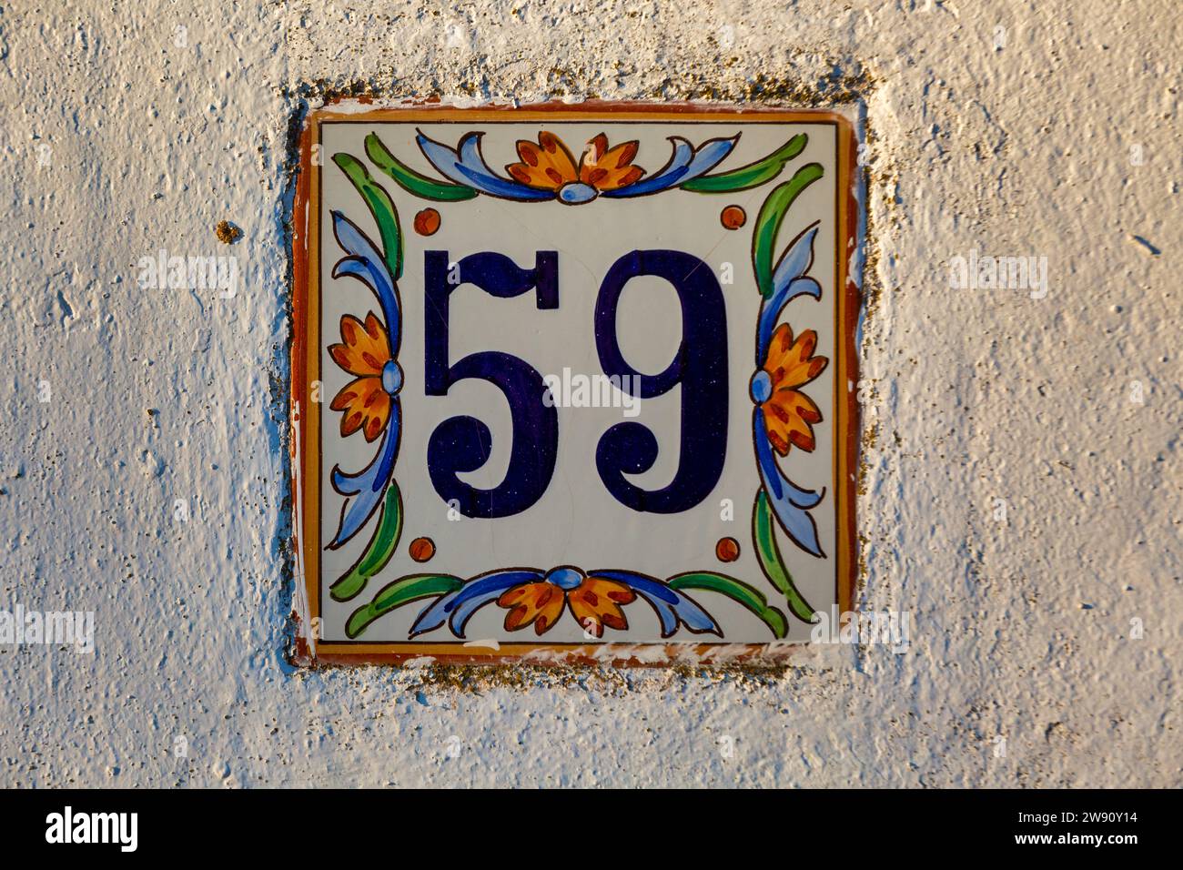 Old Weathered House Number 59, Tile on Wall Stock Photo - Alamy