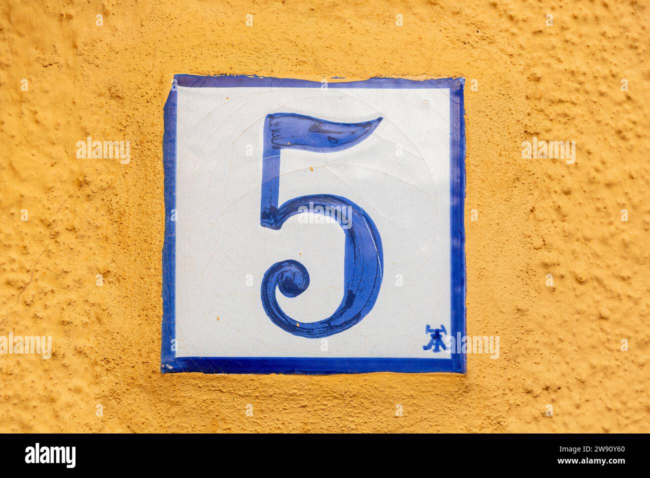 Old Weathered House Number 5, Tile on Wall Stock Photo - Alamy