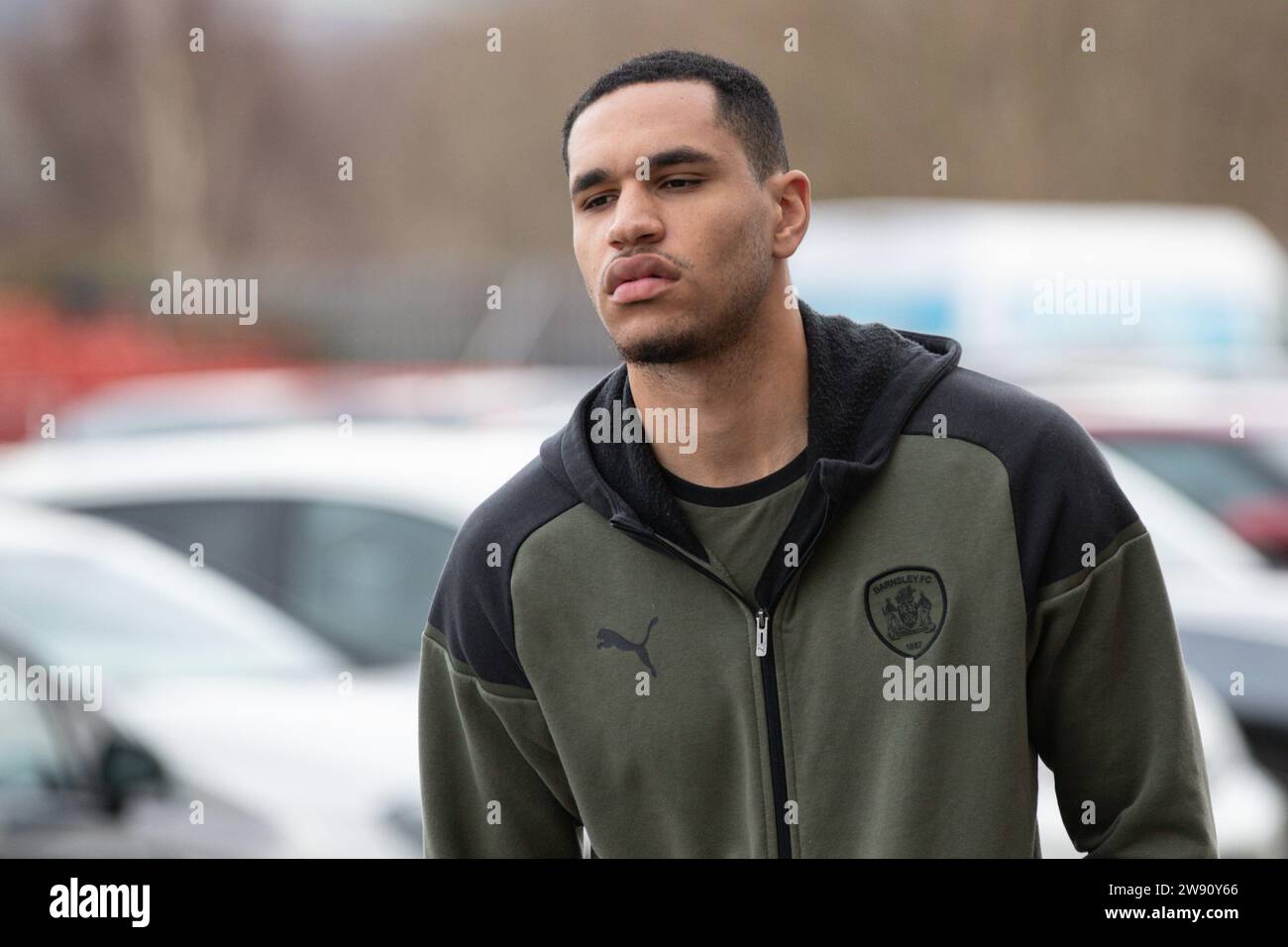Jon Russell #3 of Barnsley arrives during the Sky Bet League 1 match ...