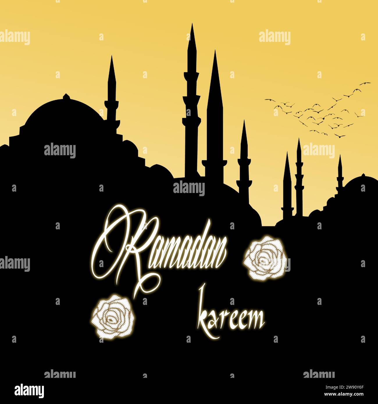 Ramazan Mubarak or Ramadan Kareem. Silhouette of Istanbul mosque and ...