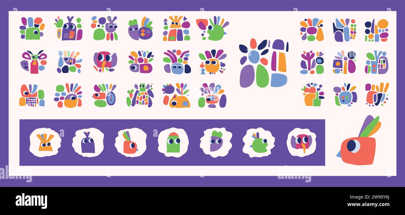 Simple creature and leaf illustration collection in bold style for kids ...
