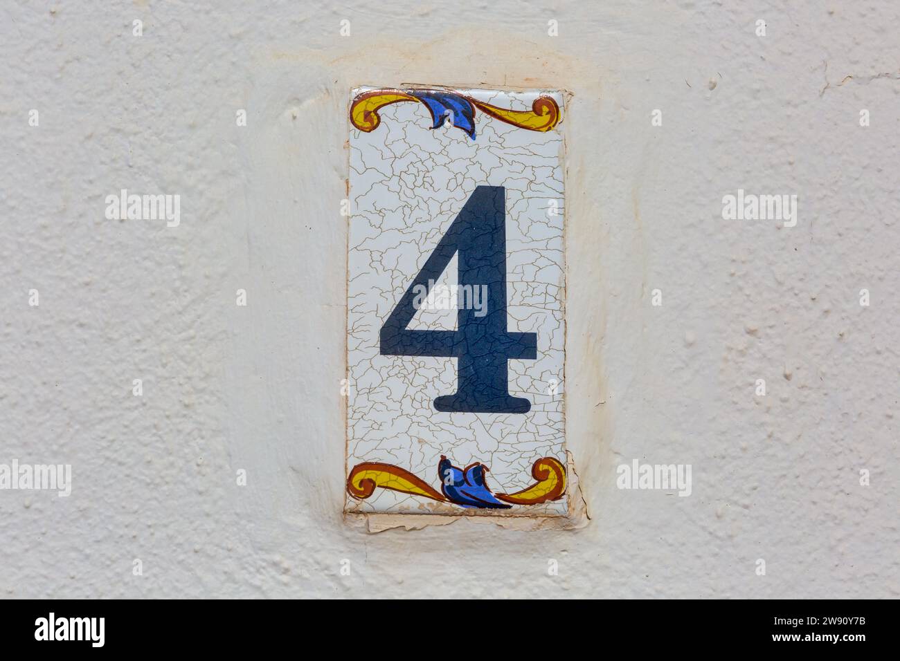 Old Weathered House Number 4, Tile on Wall Stock Photo - Alamy