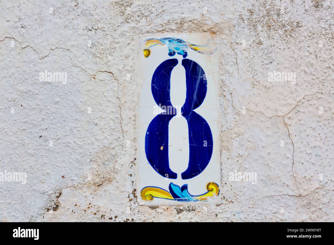 Old Weathered House Number 8, Tile on Wall Stock Photo - Alamy