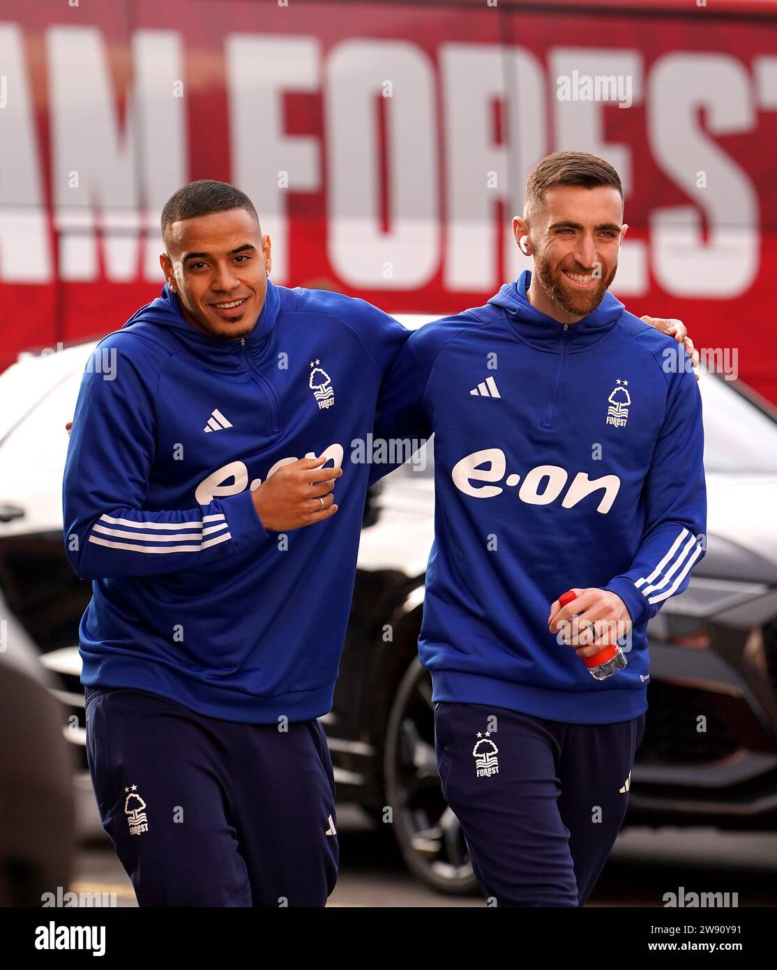 Nottingham Forest's Murillo and goalkeeper Matt Turner (right) arrive ...