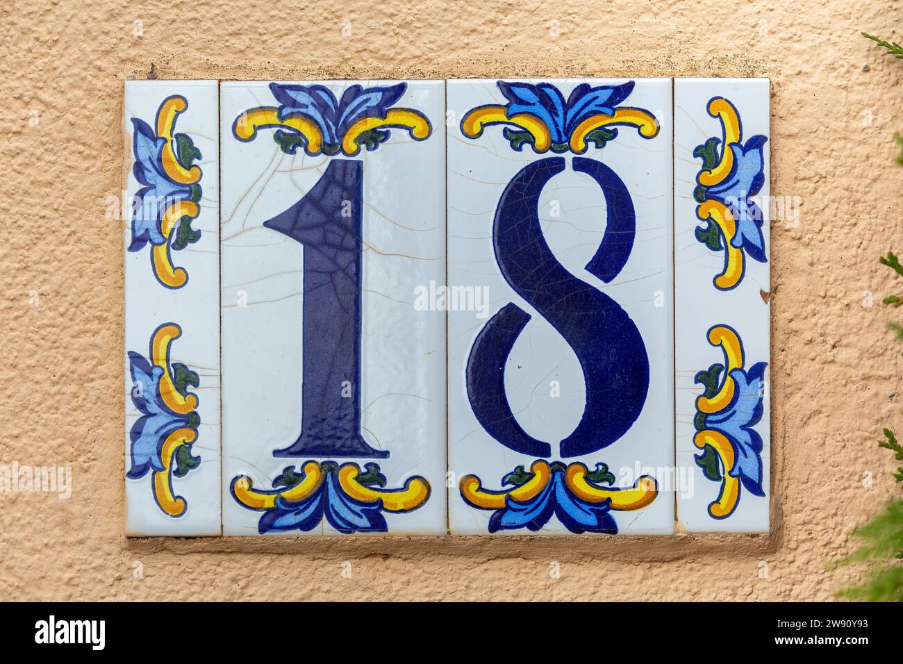Old Weathered House Number 18, Tile on Wall Stock Photo - Alamy