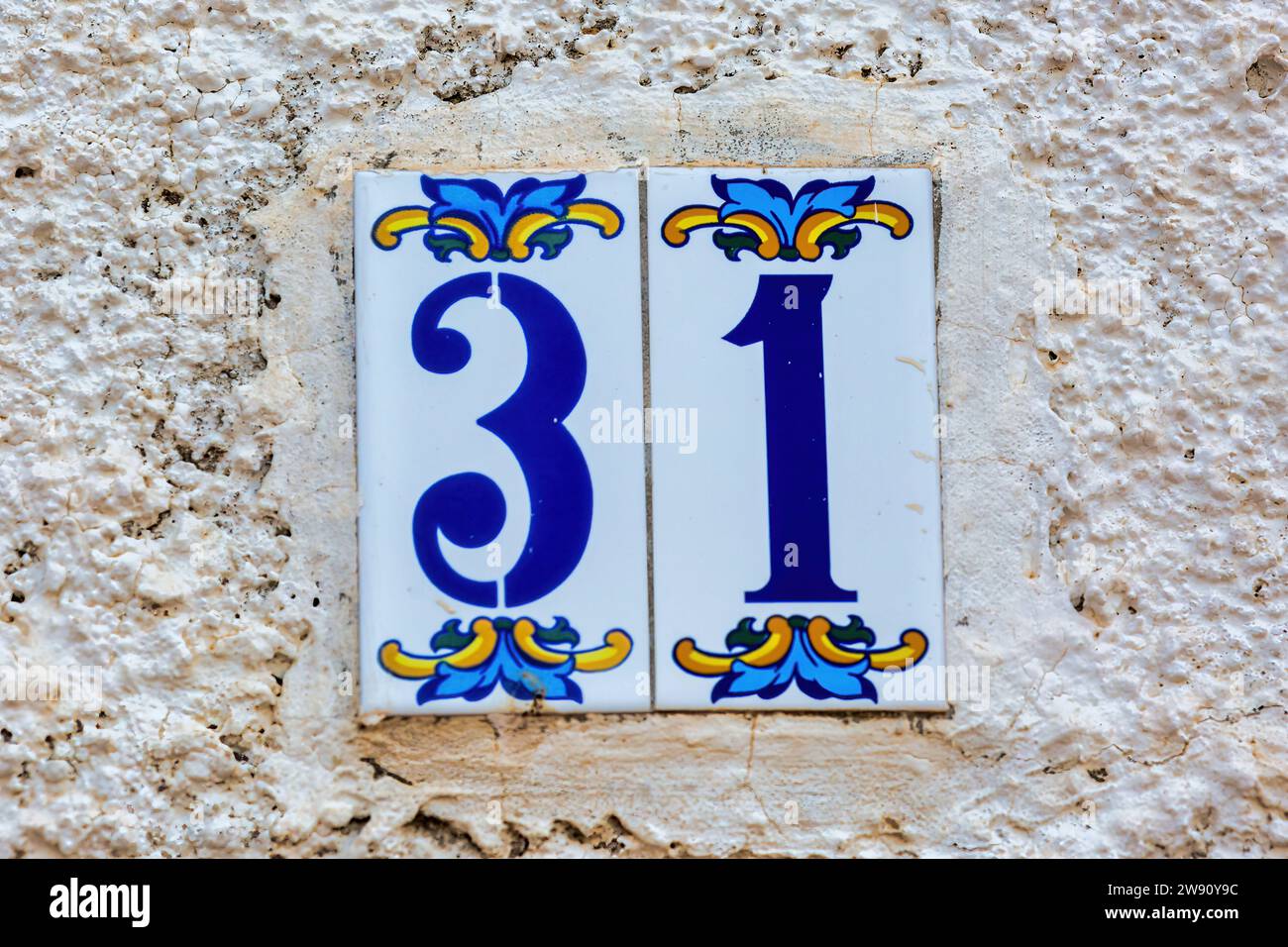 Old Weathered House Number 31, Tile on Wall Stock Photo - Alamy
