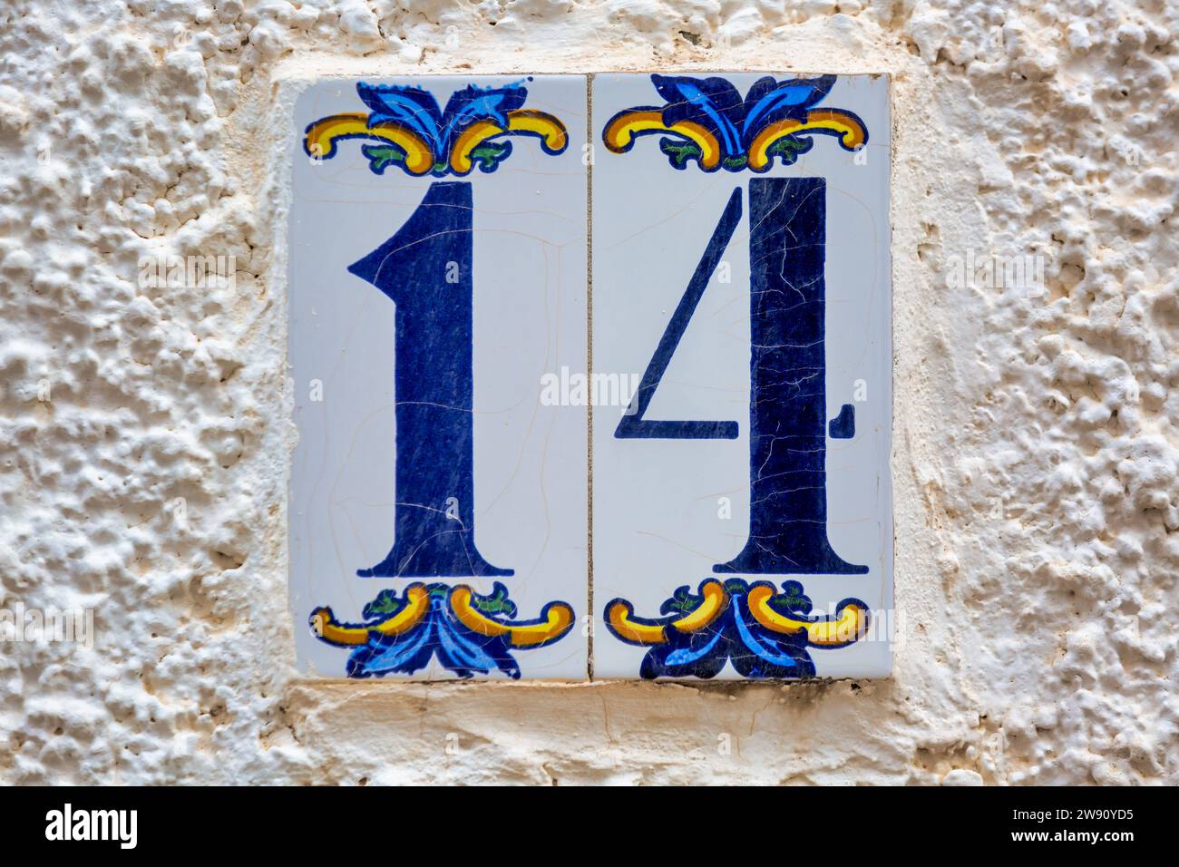 Old Weathered House Number 14, Tile on Wall Stock Photo - Alamy