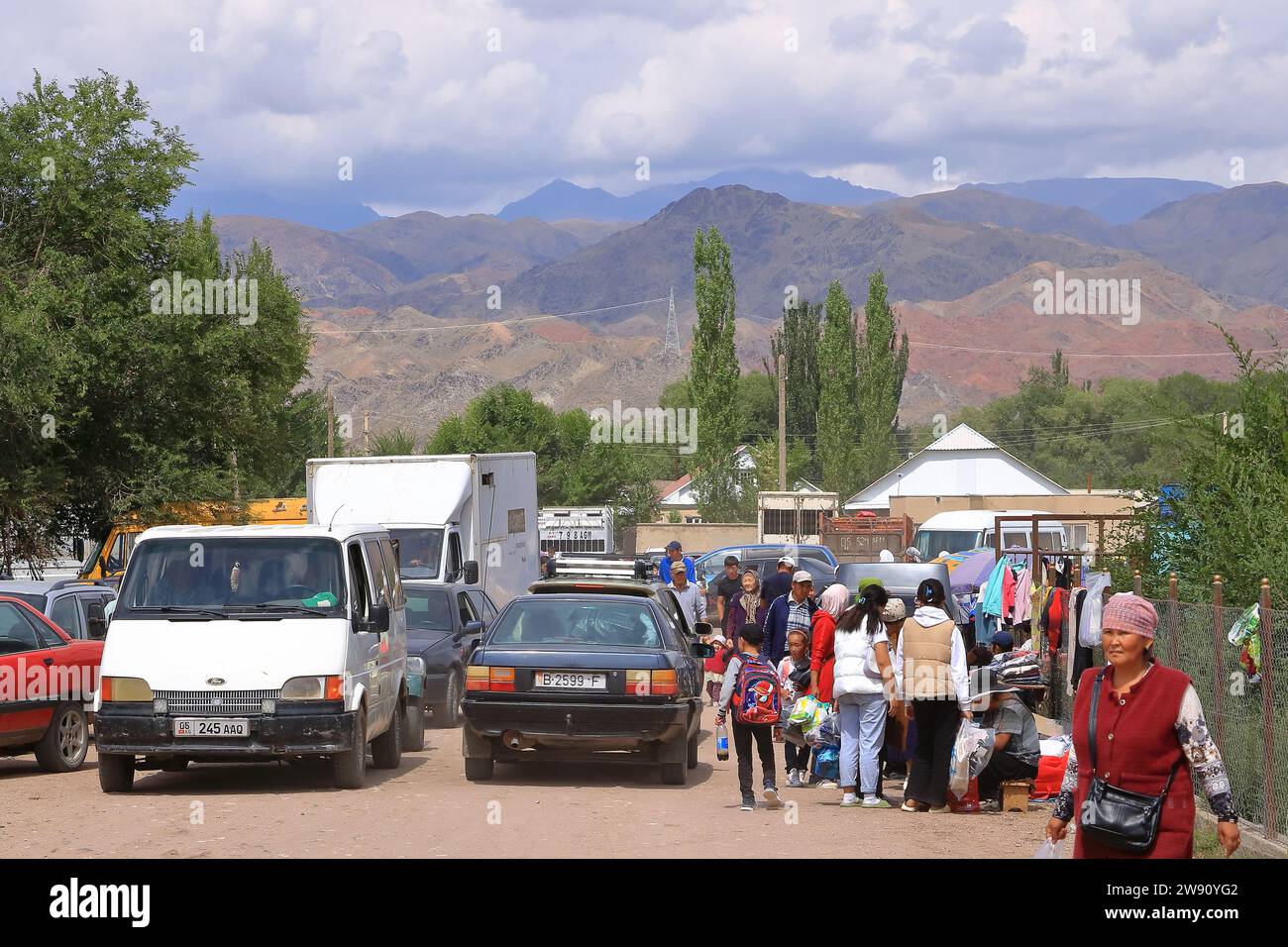 August 25 2023 - Kotschkor, Kochkor in Kyrgyzstan: local people at the ...