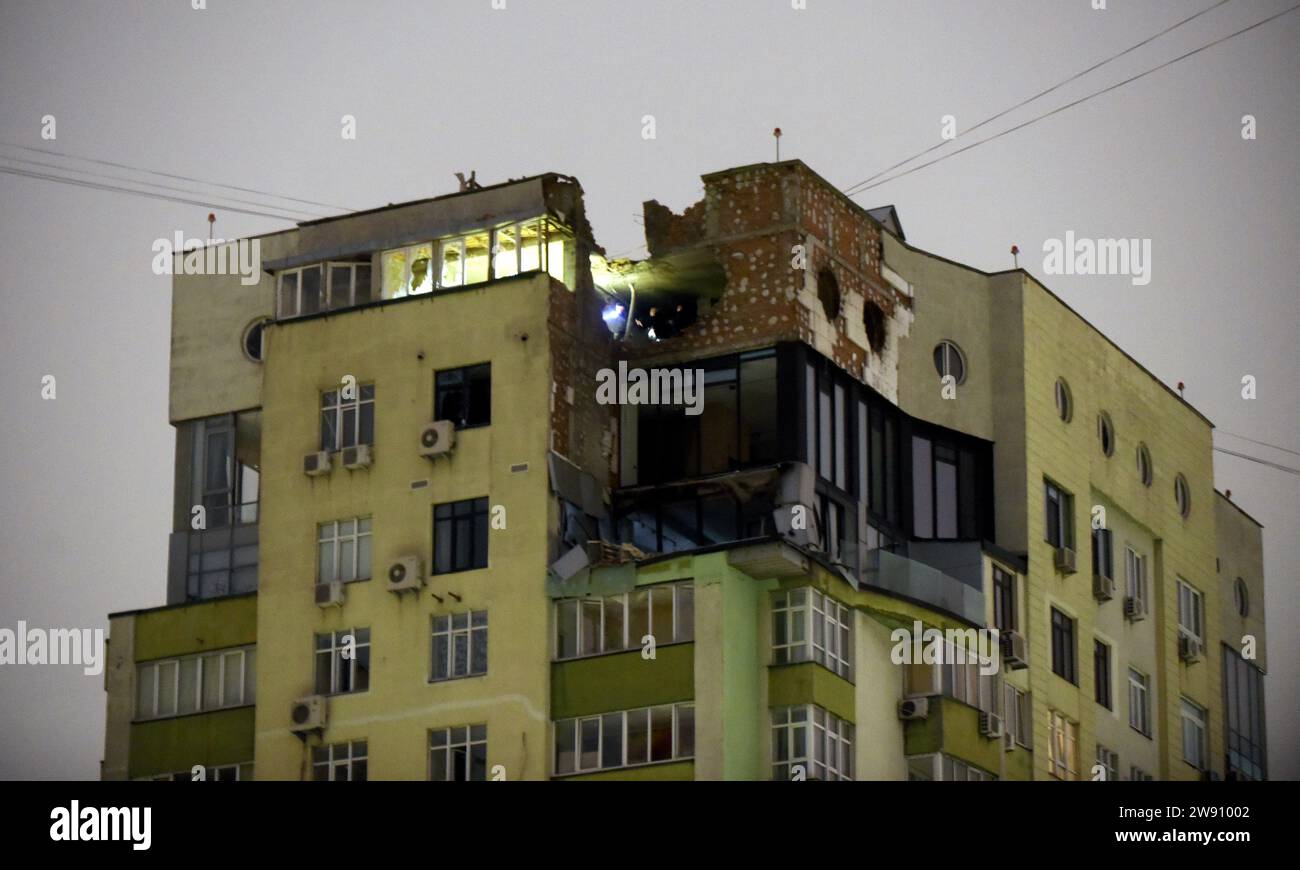 Non Exclusive: An apartment building damaged by the falling debris of ...