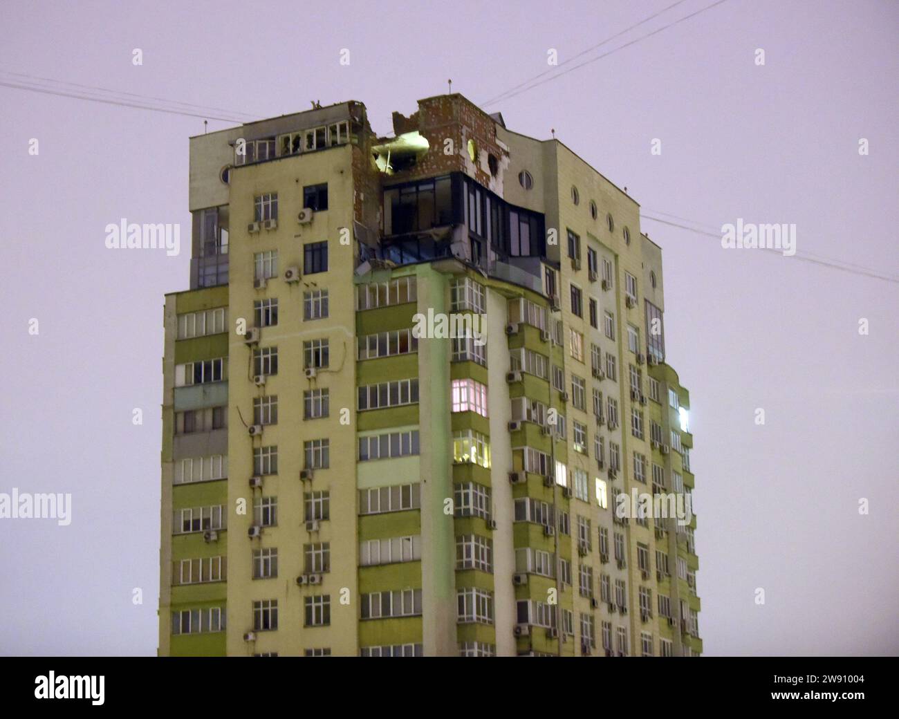 Non Exclusive: An apartment building damaged by the falling debris of ...
